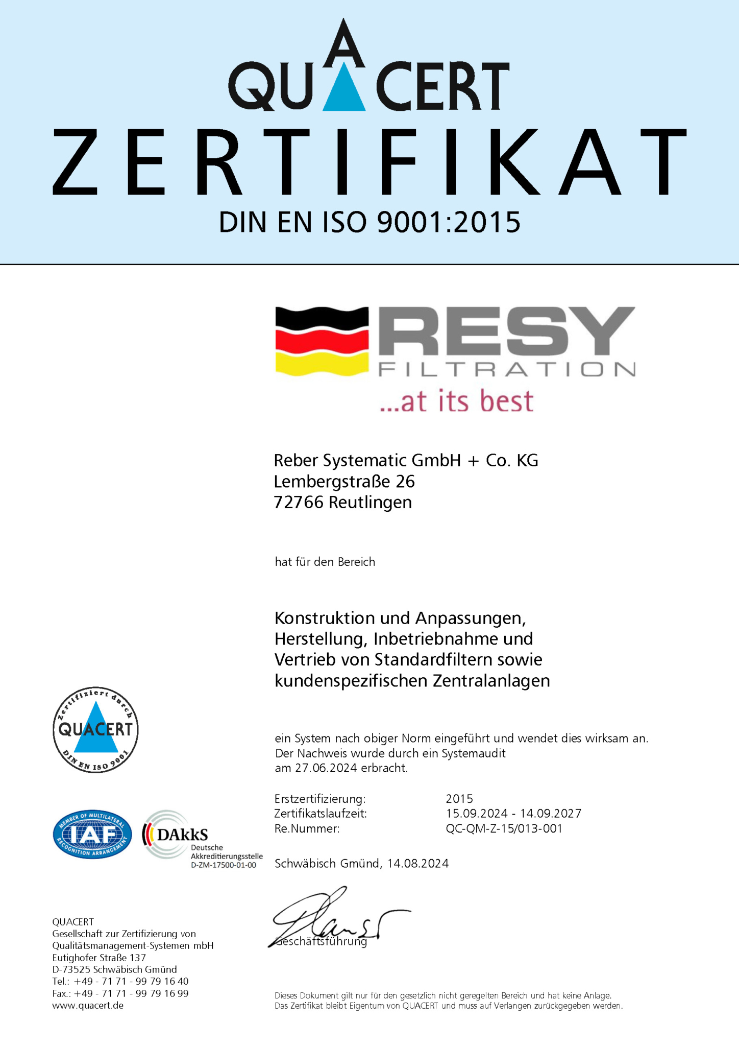 Awards and certificates - Reber Systematic GmbH + Co. KG